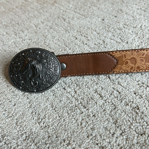 Catchfly | Accessories | Catchfly Girls Western Belt Tan Tooled Whorse ...